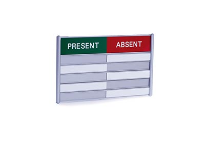 Present-Absent bord 5 plaatjes, Groen-Rood met gravure - Schuifbord